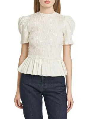 WAYF Matilda Smocked Peplum Top - Cream