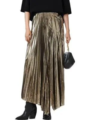 ALLSAINTS Jax Pleated Maxi Skirt - Bronze Gold