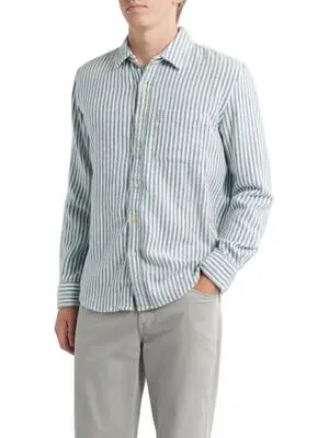 ALEX CRANE Cloud Stripe Organic Cotton Flannel Button-up Shirt - Indigolines