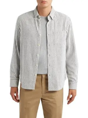 ALEX CRANE Cloud Stripe Organic Cotton Flannel Button-up Shirt - Nightlines