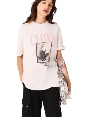 Maje X Céline Dion Printed Cotton T-shirt - White