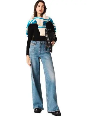 Maje Flared Jeans With Chain Detail - Blue