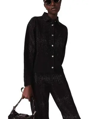 Maje Rhinestone Embellished Denim Shirt - Black