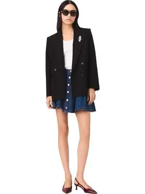 Maje Double-breasted Jacket With Brooch - Black
