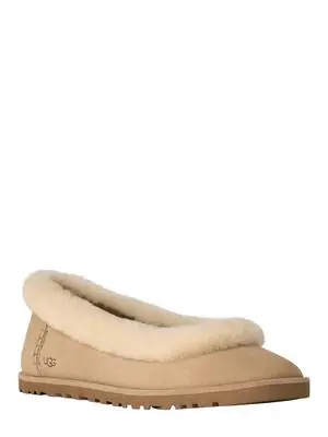 UGG Zora Genuine Shearling Trim Ballet Flat Sand