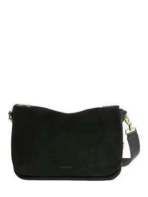 AIMEE Gramercy Suede Messenger Bag Black Suede