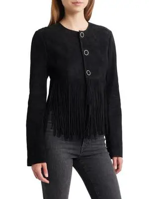 FRAME Saddle Suede Fringe Jacket - Black