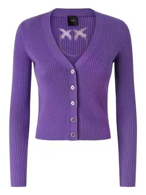 Pinko Ribbed Logo-detailed Cardigan - Purple