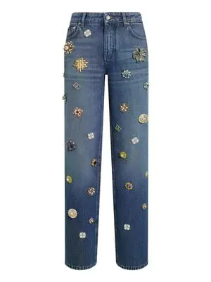 Dolce & Gabbana Embroidered Embellished Straight Jeans - Blue