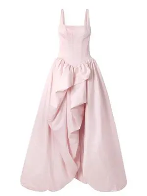 Aje Alani Asymmetric Ruffled Pleated Cotton-twill Gown - Pink