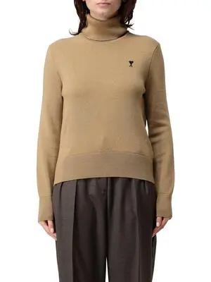 AMI Paris Ami Paris Merino Wool Turtleneck Sweater With Embroidered Logo Camel