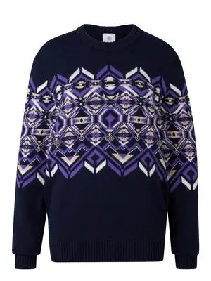 Bogner Patterned Virgin Wool Blend Pullover - Navy Blue/purple
