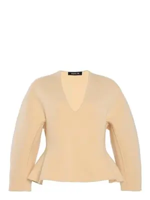 ASHLYN Henry Merino Wool Peplum Top - Ivory