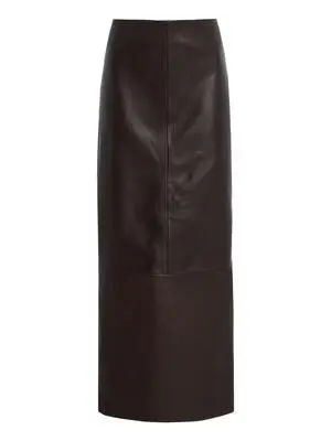 ST. AGNI Leather Column Maxi Skirt - Brown