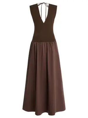 ST. AGNI Knit And Cotton Maxi Circle Dress - Brown