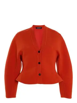 ASHLYN Henry Merino Wool Peplum Cardigan - Orange
