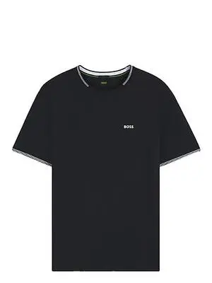 BOSS Branded Contrast-trim Stretch-cotton T-shirt - Dark Blue