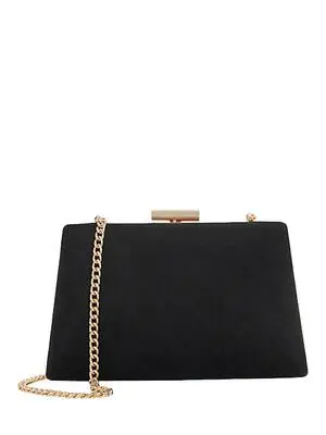 DUNE Bellaria Angled Frame Woven Clutch - Black Suede