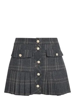 Maje Pleated Checked Mini Skirt - Black