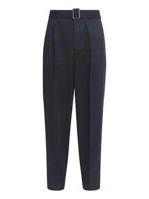 Emporio Armani Virgin Wool-cashmere Belted Trousers - Blue