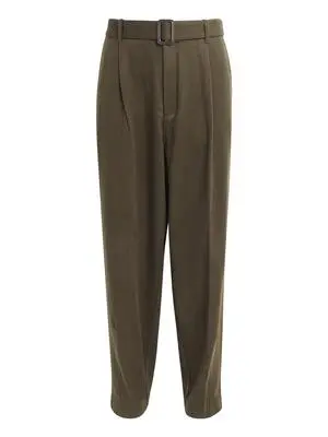 Emporio Armani Virgin Wool-cashmere Belted Trousers - Green