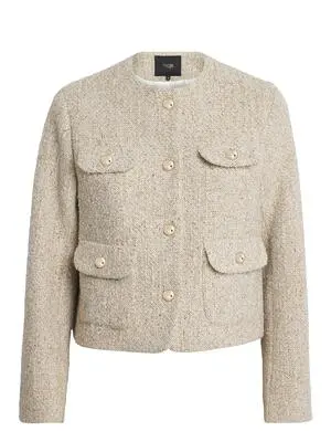 Maje Bouclé Tweed Cropped Jacket - White