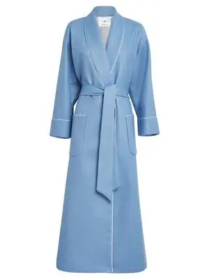 DANIEL HANSON Merino Wool Herringbone Dressing Gown - Blue