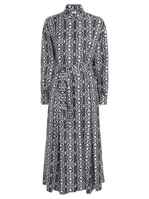 Max Mara Silk Monogram Midi Shirt Dress - Blue