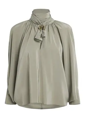 Max Mara Silk Tie-neck Blouse - Green