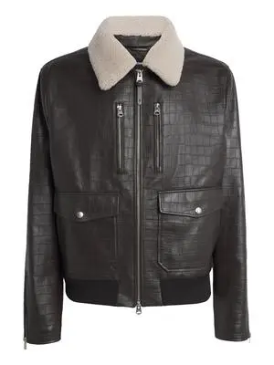 Mackage Embossed-leather Bomber Jacket - Brown
