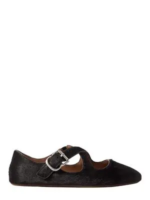 Alaïa Criss Cross Calf Hair Ballerina Flats - Brown