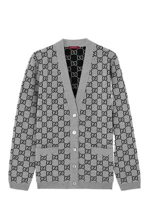 Gucci Reversible Jacquard-knit Wool-blend Cardigan - Gray