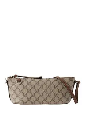 Gucci GG Emblem Leather-Trimmed Printed Coated-Canvas Shoulder Bag Beige