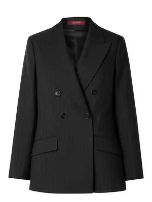 Gucci Double-breasted Pinstriped Wool-twill Blazer - Black