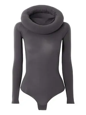 Alaïa Hooded Stretch-Jersey Bodysuit Dark Gray