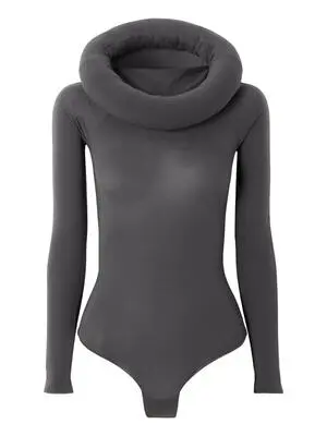 Alaïa Hooded Stretch-Jersey Bodysuit Gray