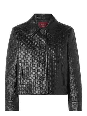 Gucci Debossed Leather Jacket - Black