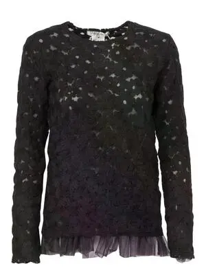 Comme Des Garçons Tulle Layer Flower Knit Sweater - Black