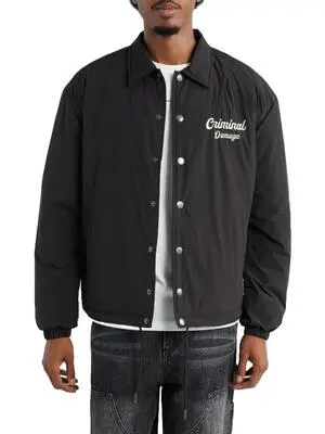 CRIMINAL DAMAGE Embroidered Coach's Jacket - Black
