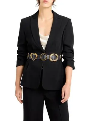 Cinq À Sept Ruched Sleeve Belted Blazer - Black