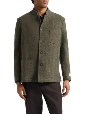 MASSIMO ALBA Wool Herringbone Nehru Jacket