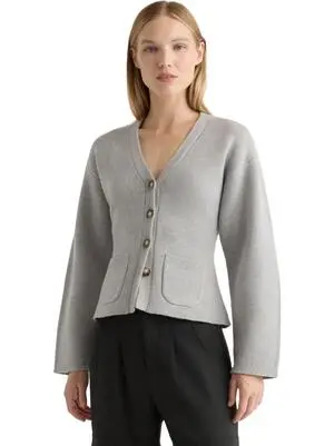 Modern Citizen Organic Cotton-merino Wool V-neck Cardigan - Light Graphite