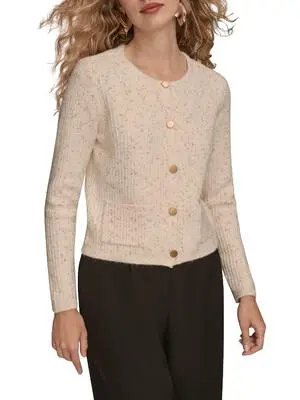 DONNA KARAN NEW YORK Metallic Ribbed Cardigan