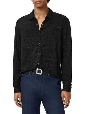 John Varvatos Redmond Herringbone Jacquard Knit Button-up Shirt - Black