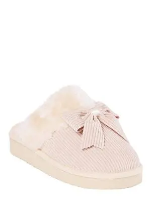 Minnetonka Bow Faux Fur Scuff Slipper - Cream
