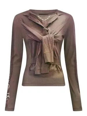 MARINE SERRE Trompe-l'oeil Long-sleeve T-shirt - Neutrals