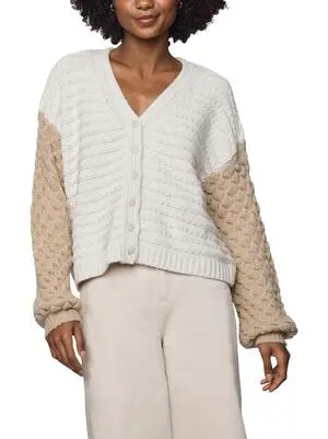 Splendid Bobble-textured Cardigan With Contrasting Sleeves - Pale Oak Ivory/light Cedar