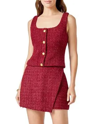 Endless Rose Tweed Button Front Top - Merlot