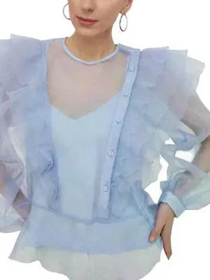 CUSTOMMADE Ruffled Sheer Top - Blue