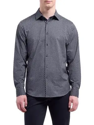 Bugatchi James Ooohcotton® Geo Button-up Shirt - Black